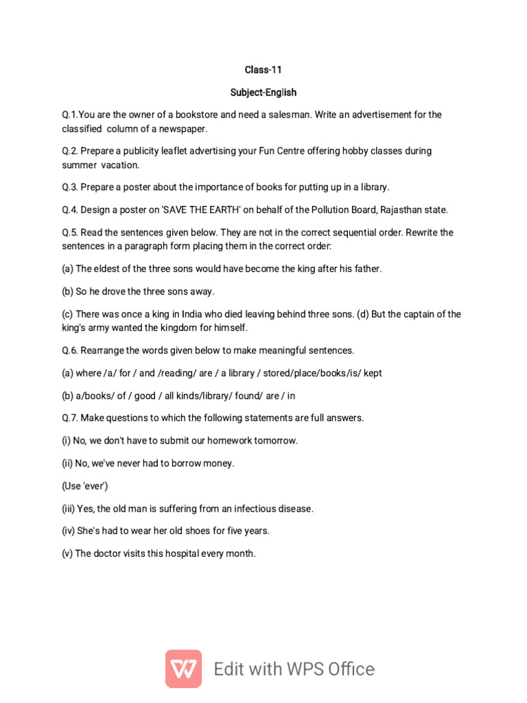 English Practice Question Paper | PDF