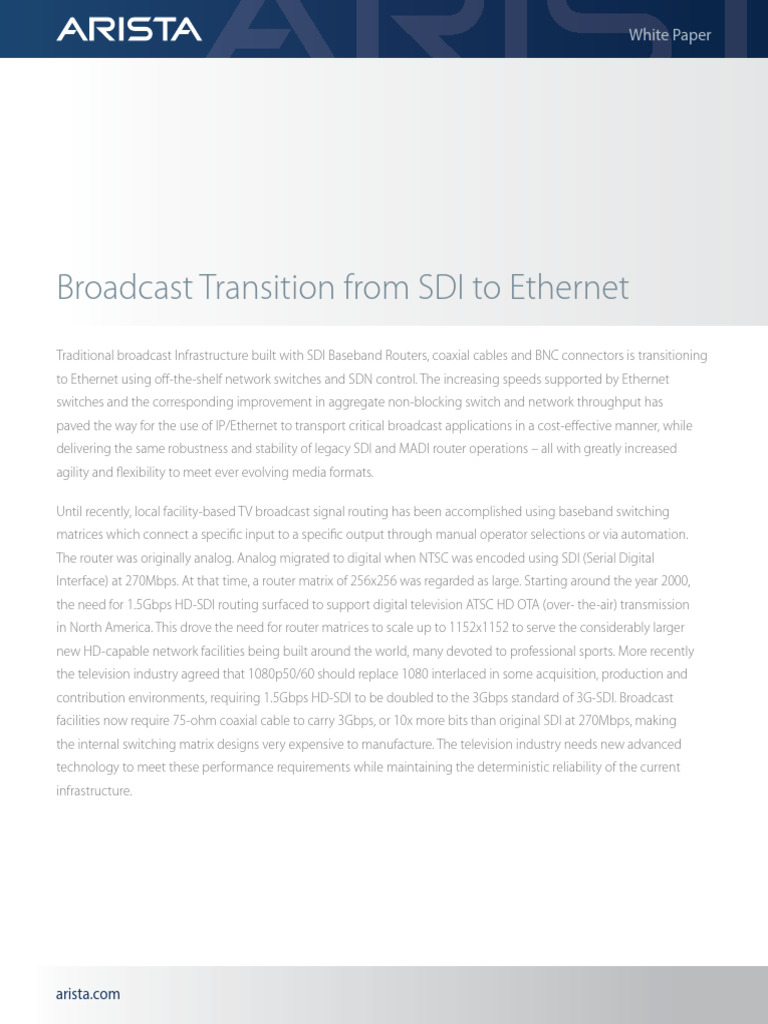 Broadcast Transition From SDI To Ethernet | PDF | Computer Network | Network Architecture
