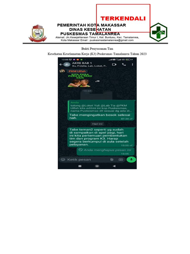 Tim K3 Puskesmas Tamalanrea 2023 | PDF