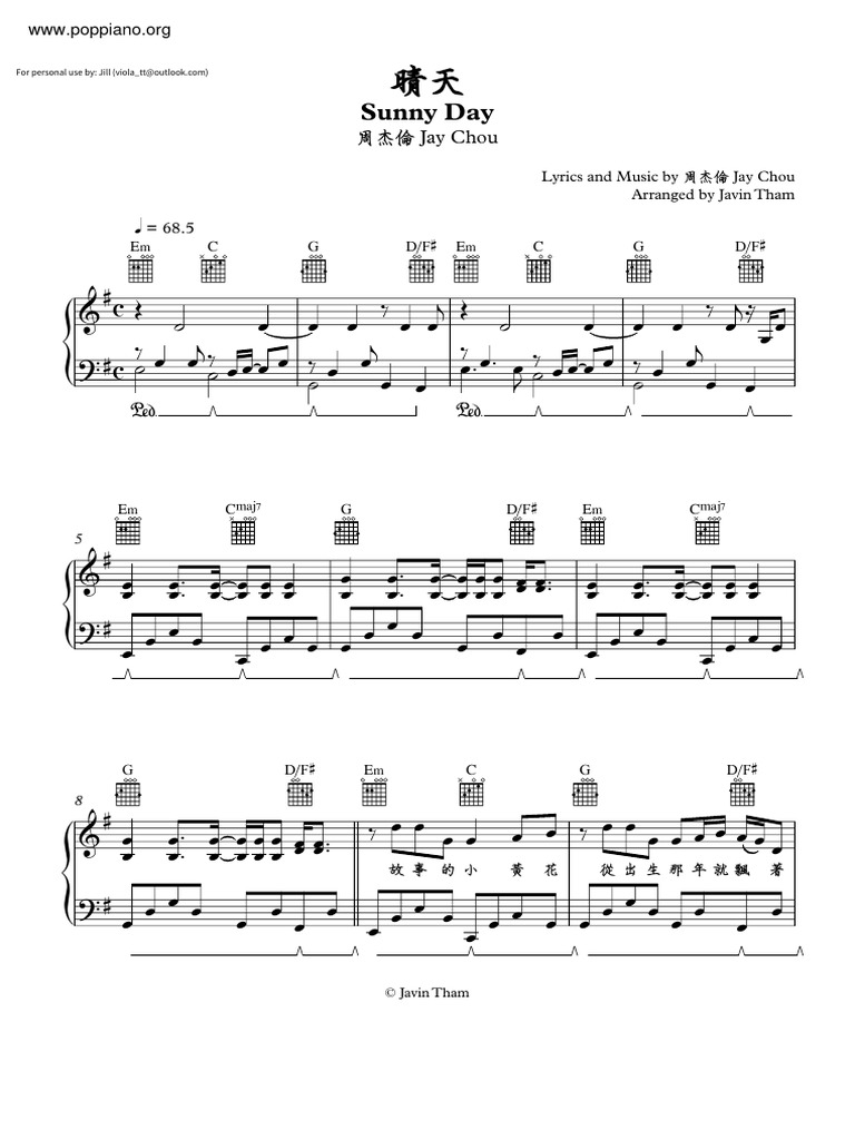 Sunny Day - Jay Chou | PDF