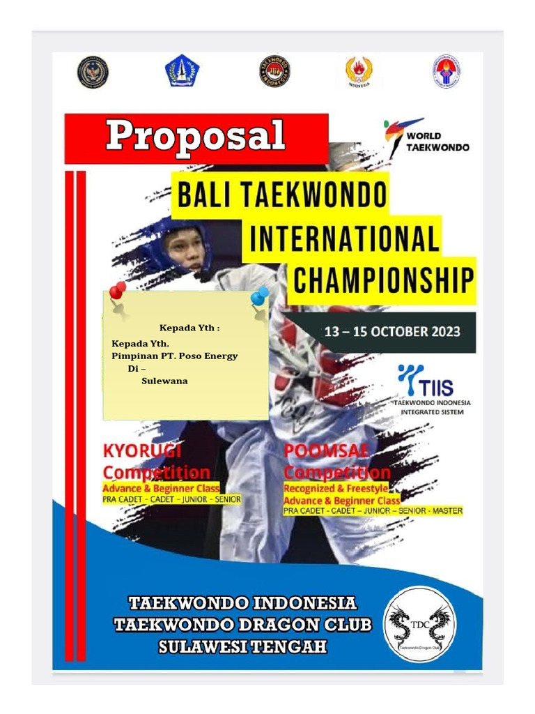 PROPOSAL TAEKWONDO DRAGON CLUB (Untuk PT Poso Energy) | PDF