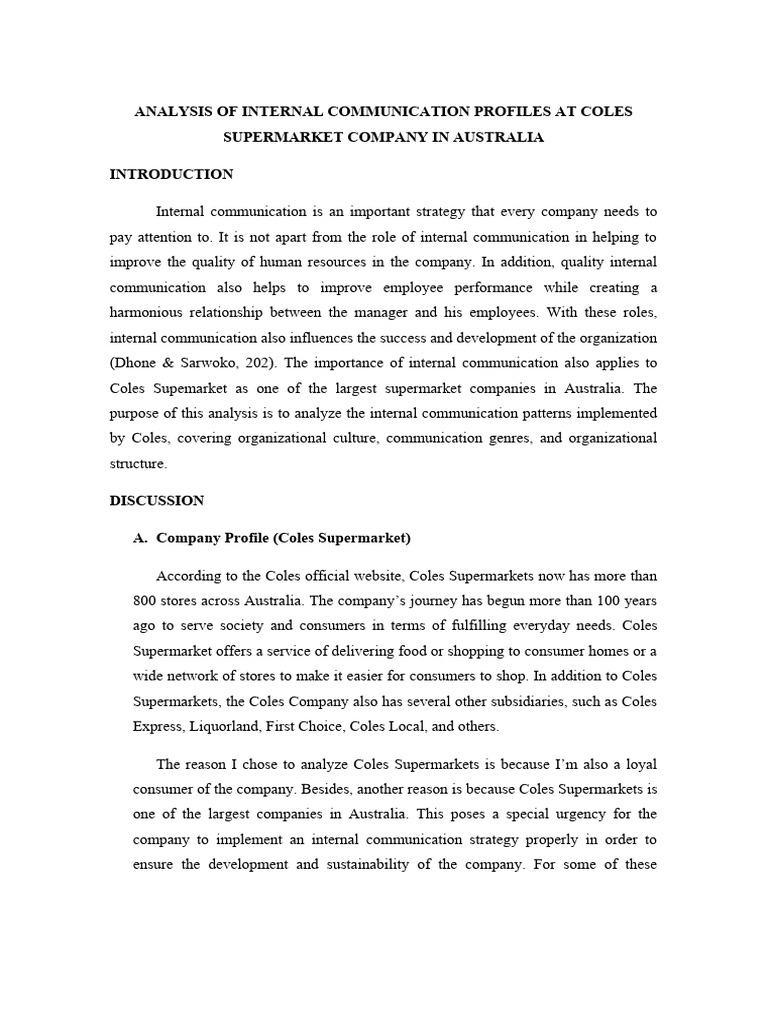 Coles Internal Communication Analysis | PDF | Communication ...