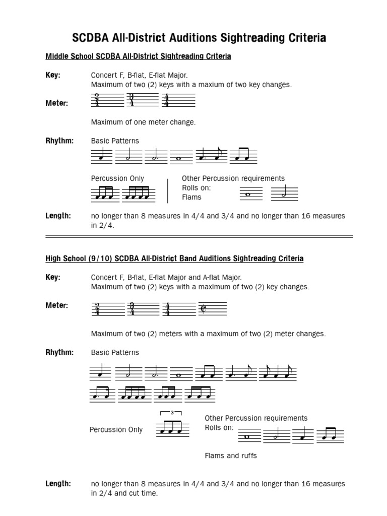 SCDBA Sightreading Criteria | PDF | Saxophone | Musical Compositions