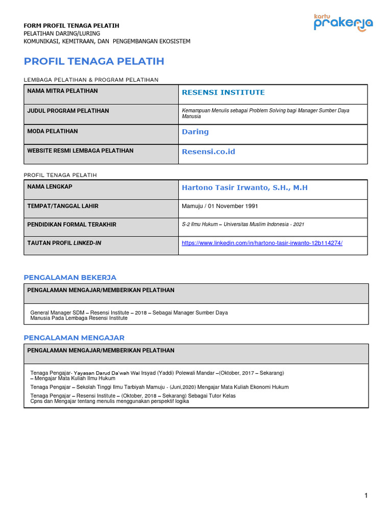 SN 2023 - Daring - Luring - PTP (Profil Tenaga Pelatih) | PDF | Karier ...