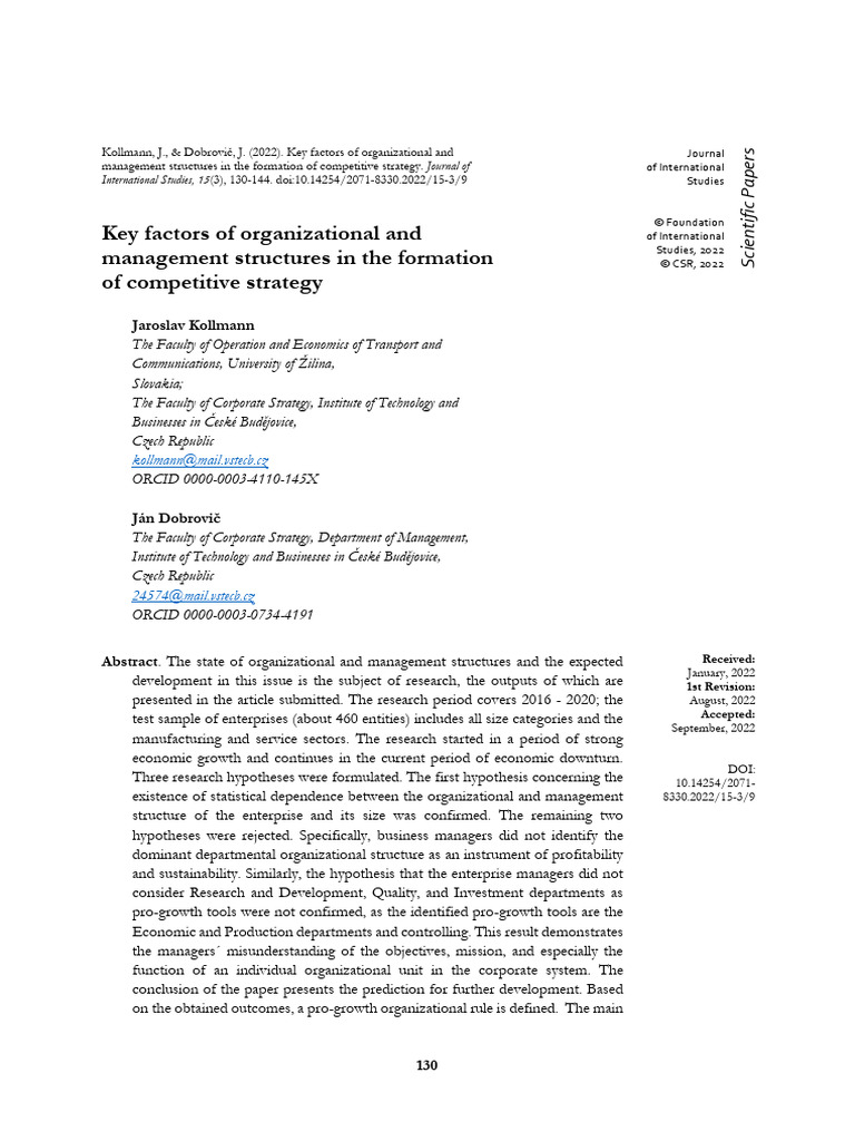 Key Factors of Organizational and Management Structures in The ...
