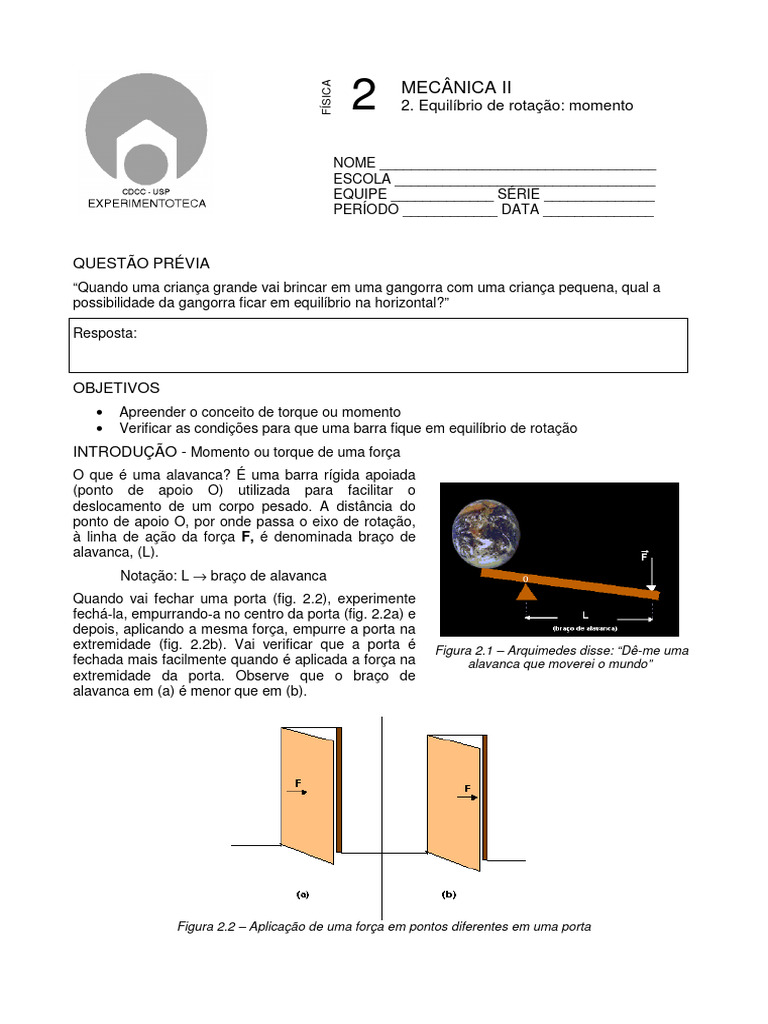 Equilibrio de Rotação | PDF | Torque | Rotação