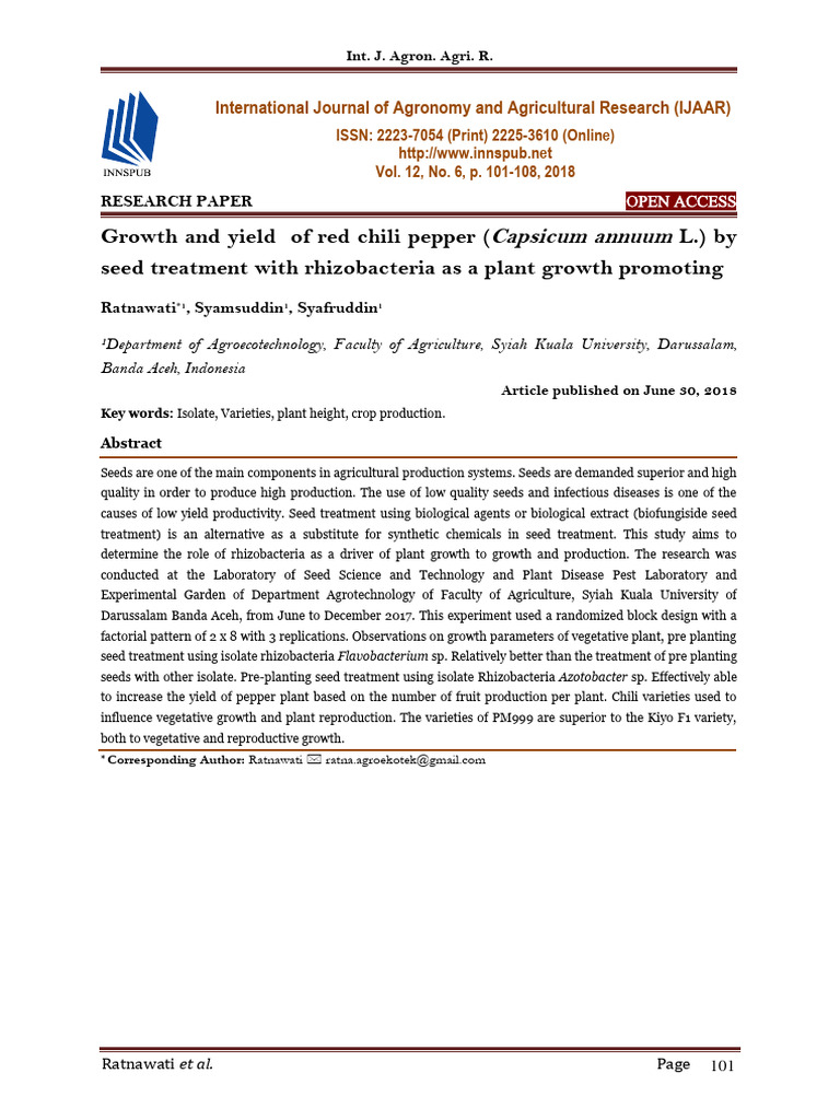 Growth and yield of red chili pepper (Capsicum annuum L.) by seed ...