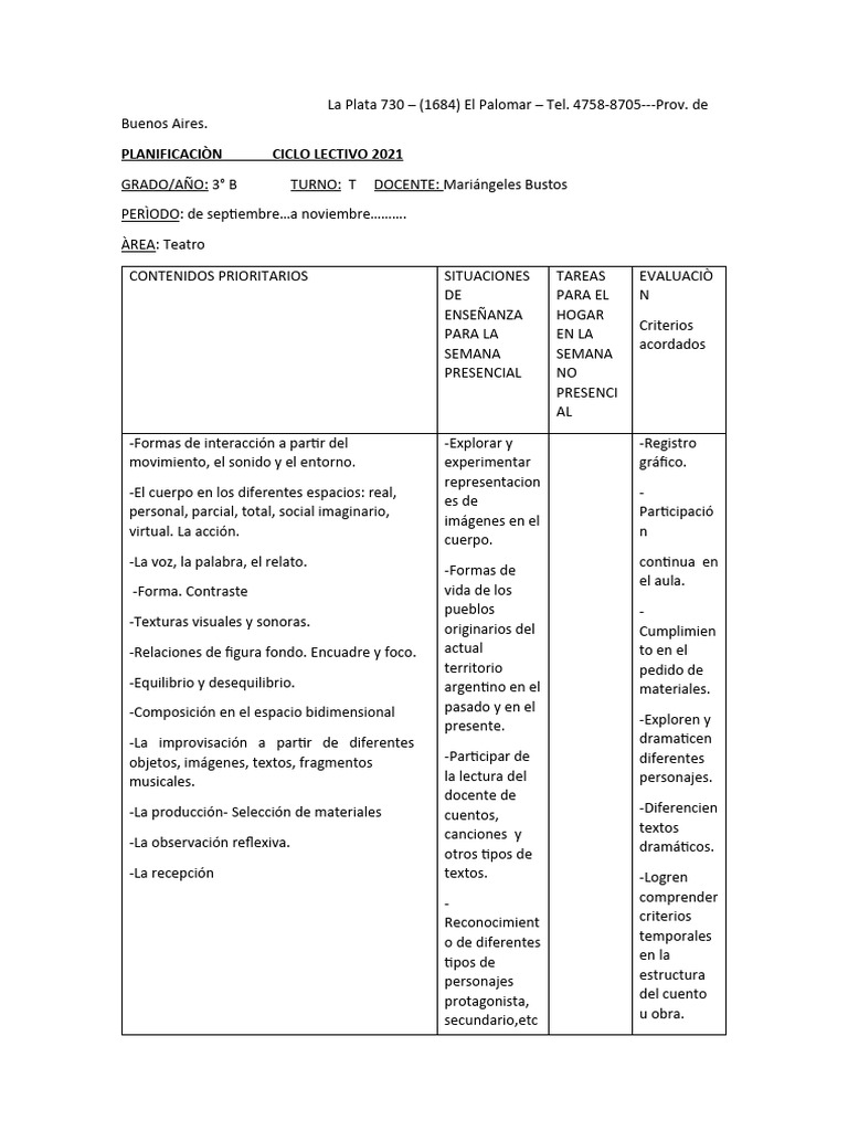 Planificacion Teatro 3ro | PDF