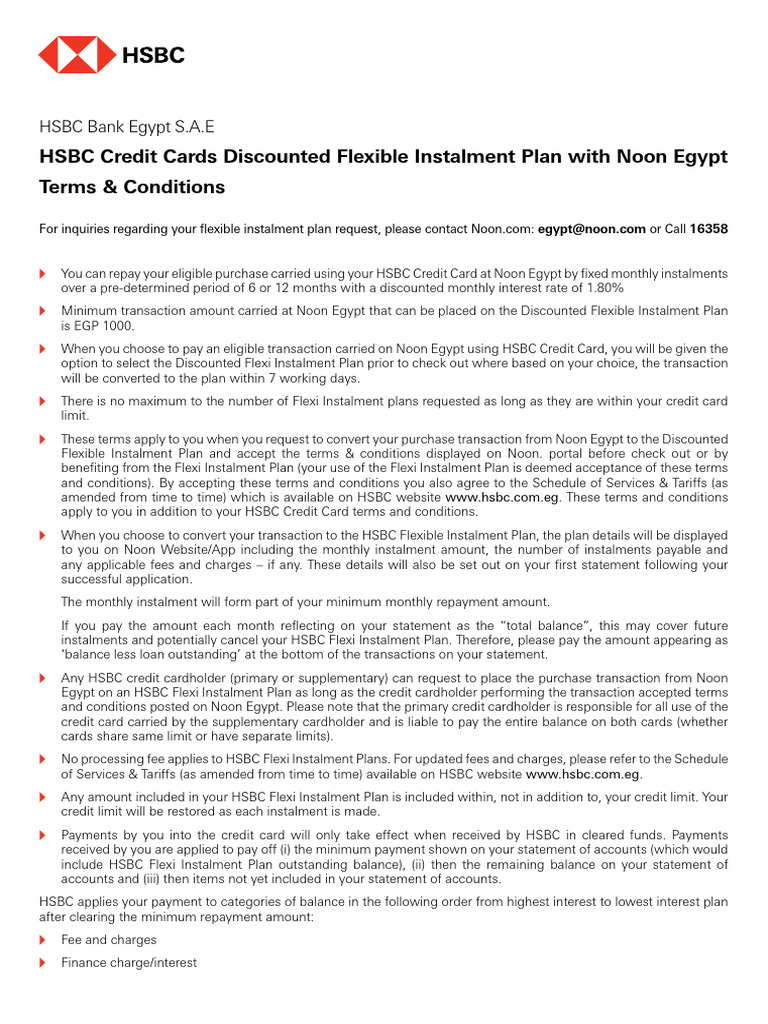 Hsbc Credit Cards Discounted Flexible Intalment Plan With Noon Egypt ...