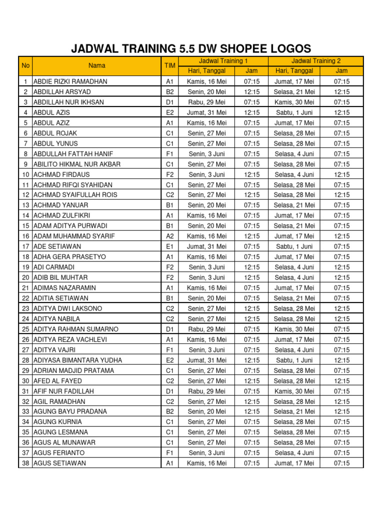 Jadwal Training Shopee Mei 2023 | PDF