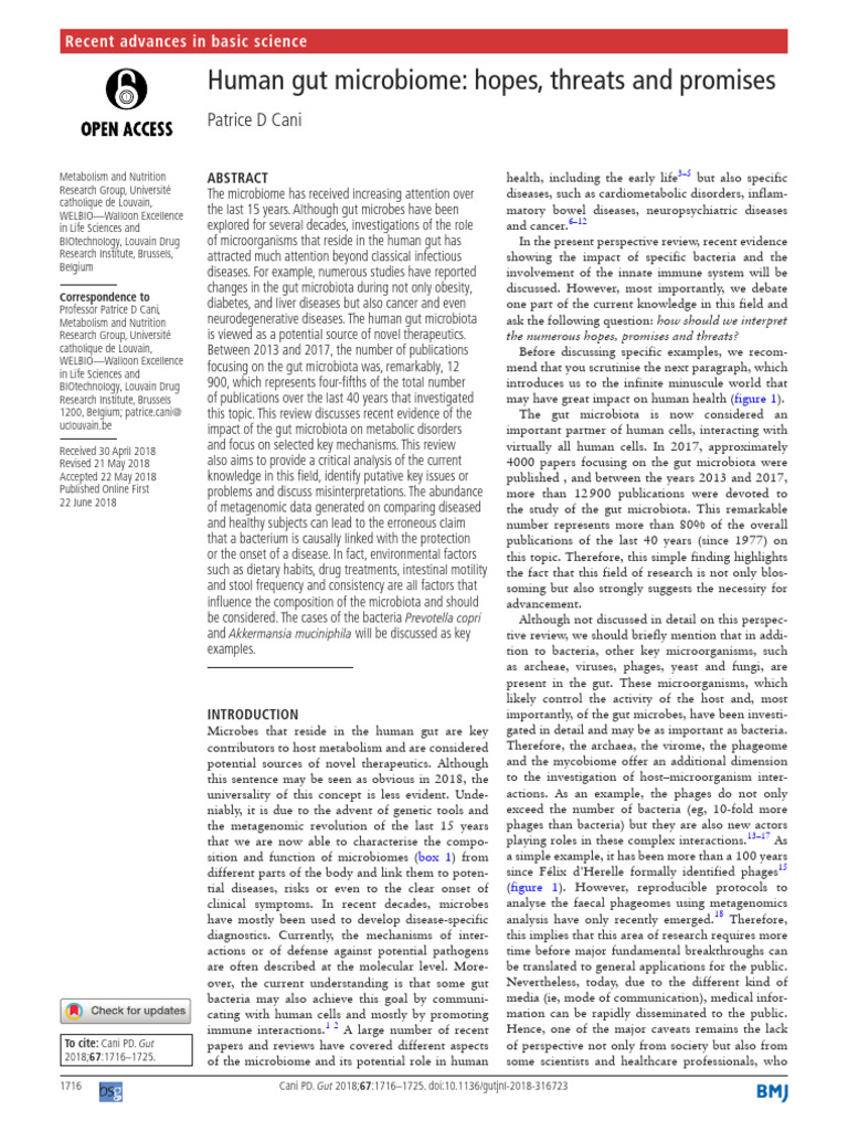Human Gut Microbiome Hopes Threats and Promises | PDF | Microbiota ...