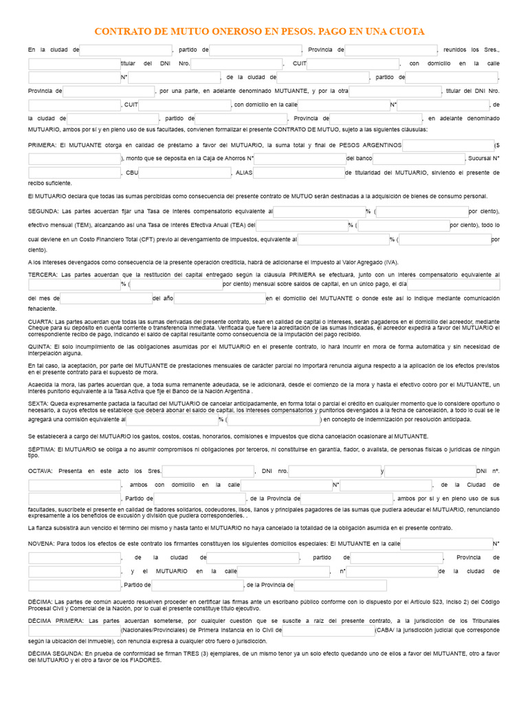 Contrato de Mutuo Oneroso | PDF | Pagos