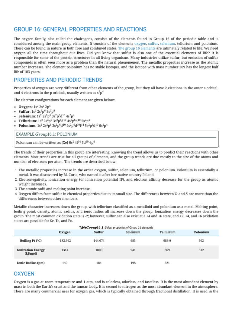 Group 16 - General Properties and Reactions - Chemistry LibreTexts ...