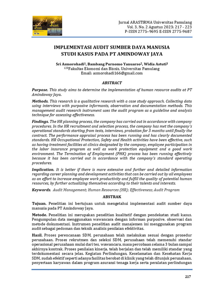 Audit SDM di PT Amindoway Jaya | PDF