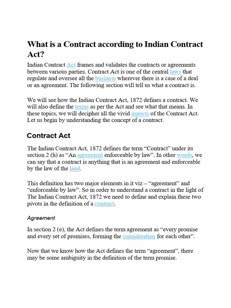 What is a Contract according to Indian Contract Act | PDF | Justice ...