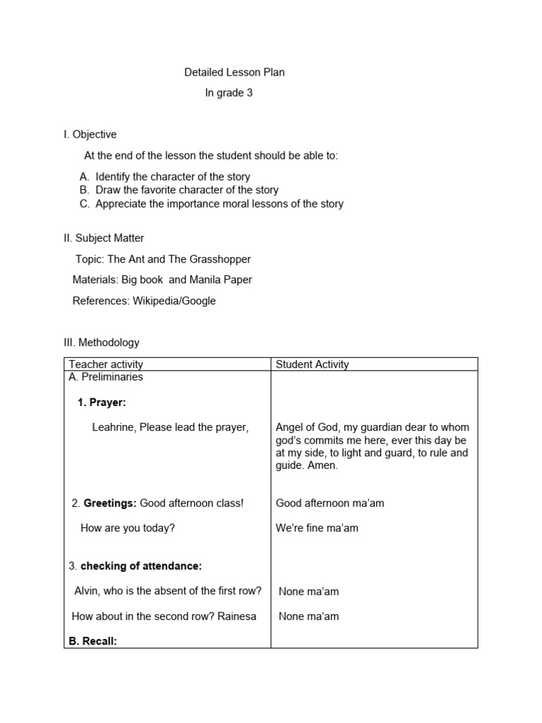 Grade 3 Lesson Plan: Ant and Grasshopper | PDF | Language Arts ...