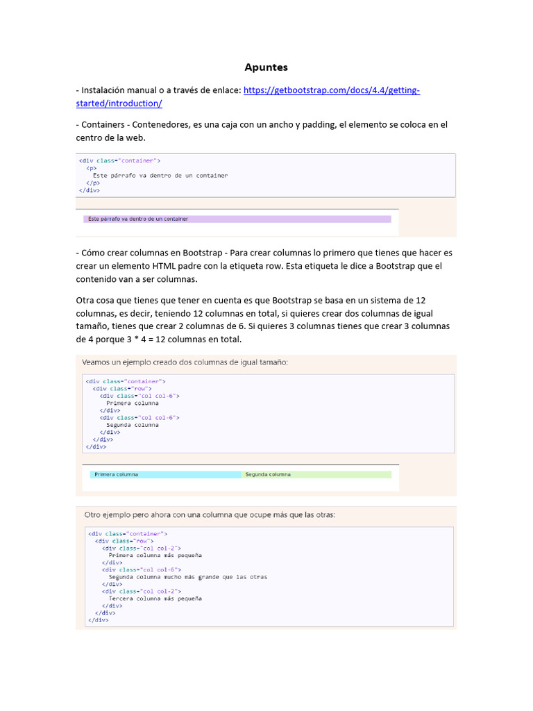 Apuntes Bootstrap - Manual Online | PDF | Bootstrap (marco frontal ...