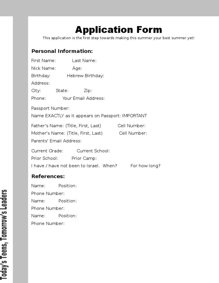 1 Application Form | PDF | Wellness