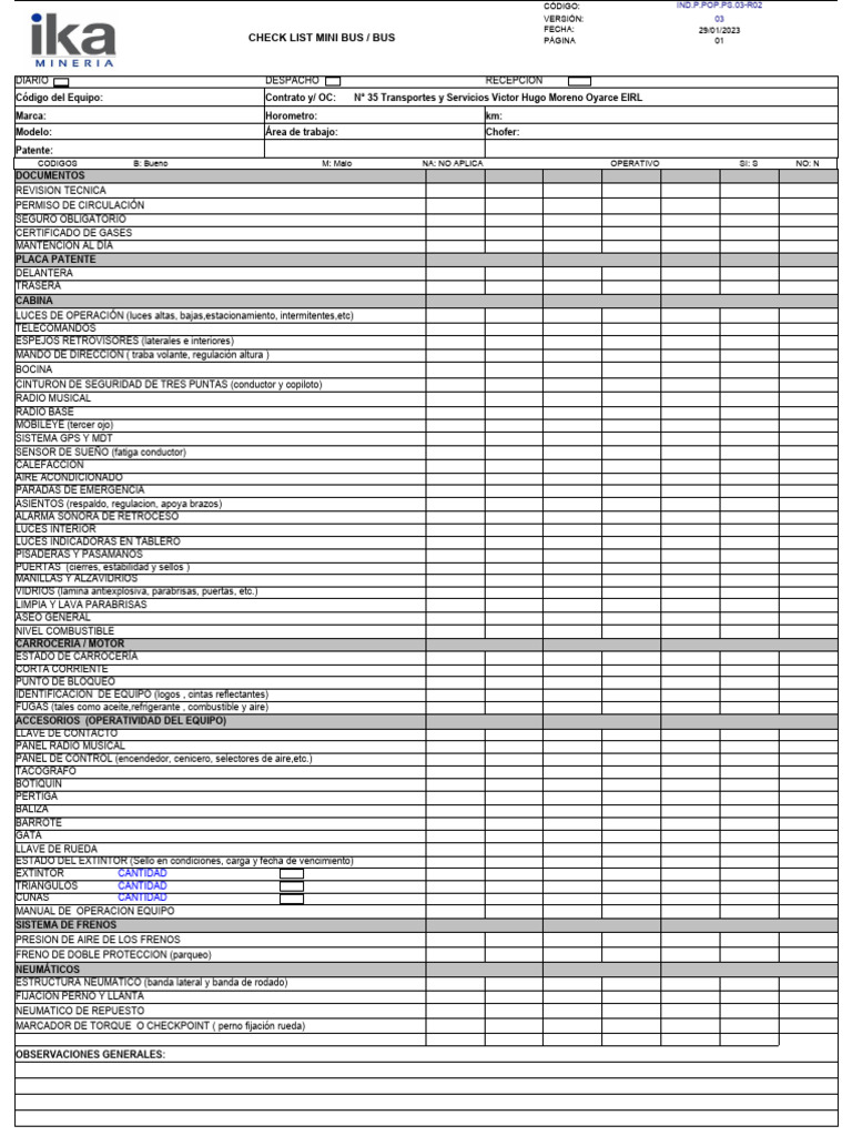 Check List - Bus | PDF | Neumático | Vehículo de motor
