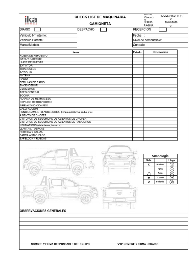 Check List de Vehículo Camioneta | PDF | Coche | Fabricantes de automóviles