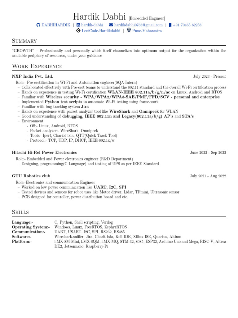 Hardik Dabhi Resume | PDF | Wi Fi | Ieee 802.11