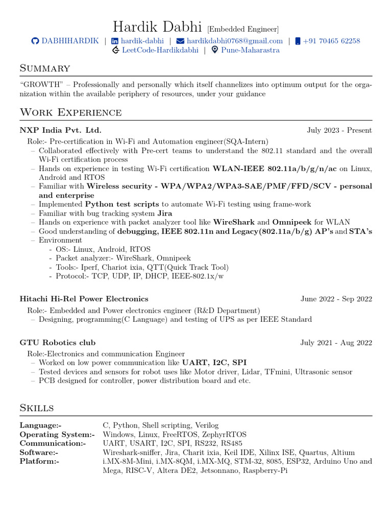 Dabhi Hardik Resume | Download Free PDF | Wi Fi | Ieee 802.11