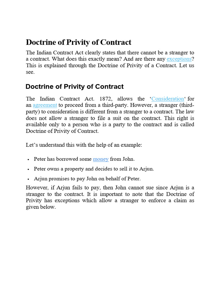 Doctrine of Privity of Contract | PDF | Legal Concepts | Law And Economics