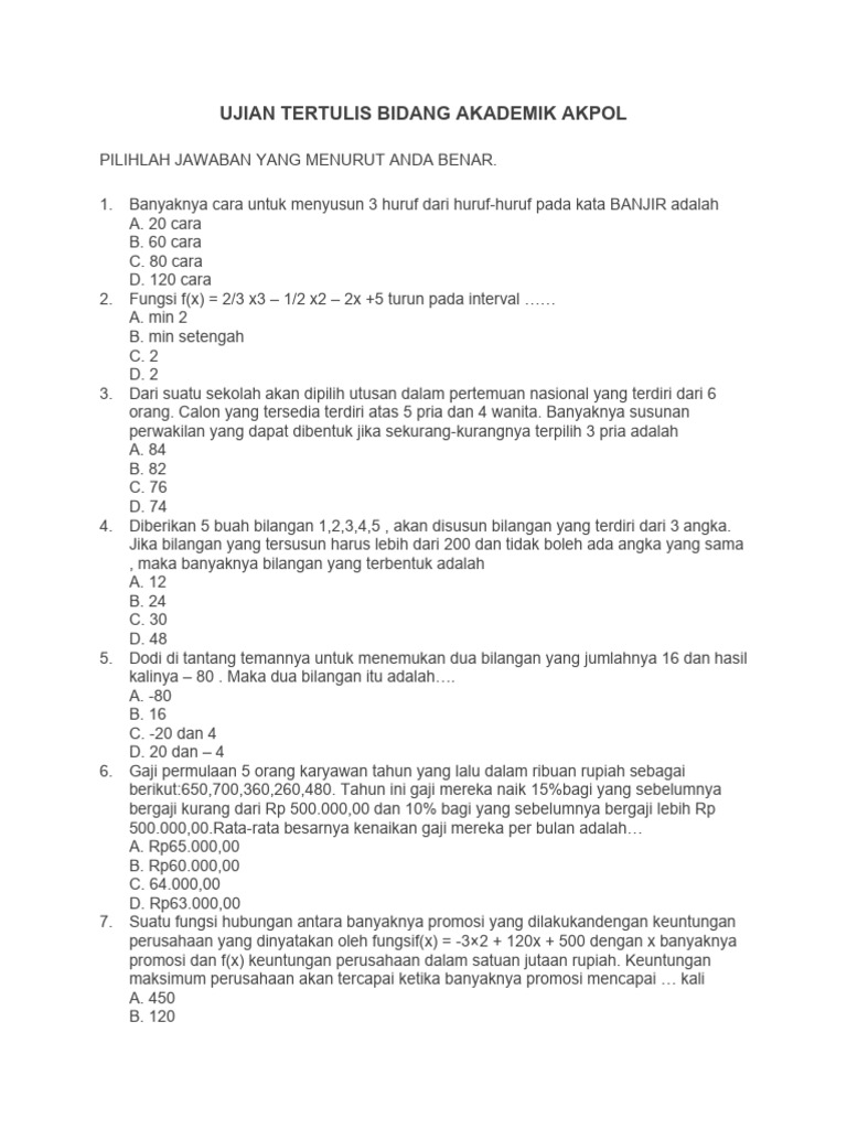Ujian Tertulis Bidang Akademik Akpol | PDF | Metode & Bahan Ajar
