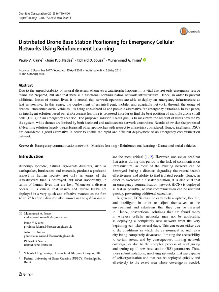 Distributed Drone Base Station Positioning For Emergency Cellular Networks Using Reinforcement ...