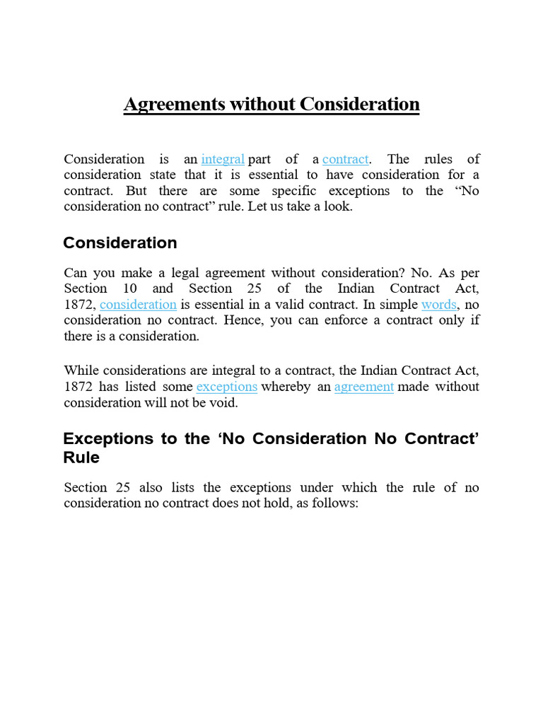 Exceptions to No Consideration Contracts | PDF | Consideration | Law Of ...