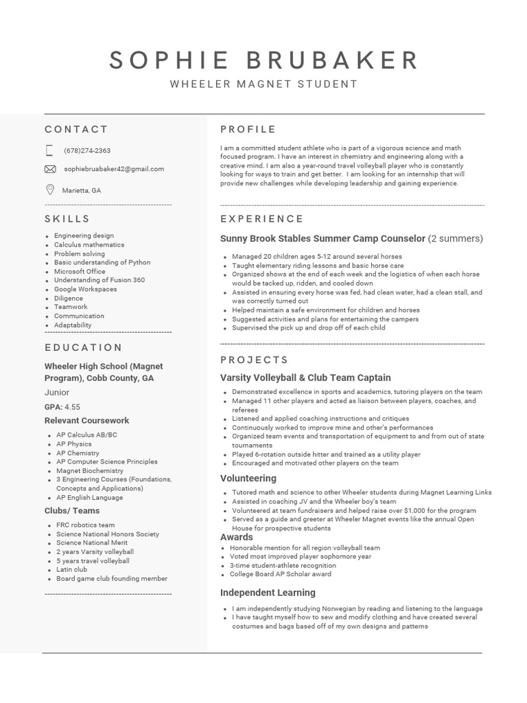 Sophie Brubaker Resume | PDF