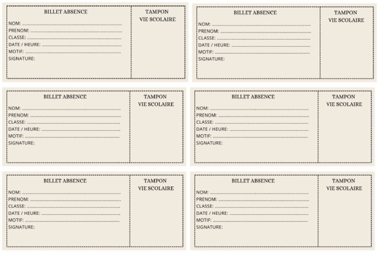Billet D'absence 2023 | PDF