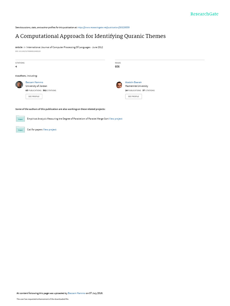 A Computational Approach For Identifying Quranic Themes | PDF | Surah