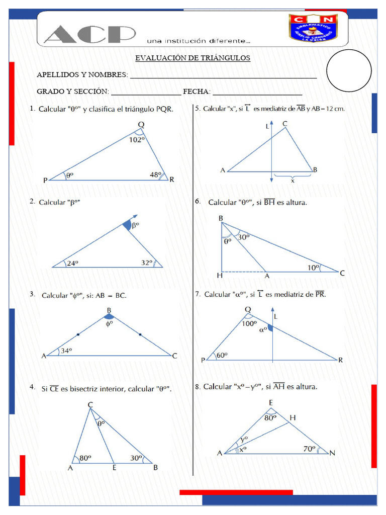 EVALUACIÓN DE TRIÁNGULOS 2°sec | PDF