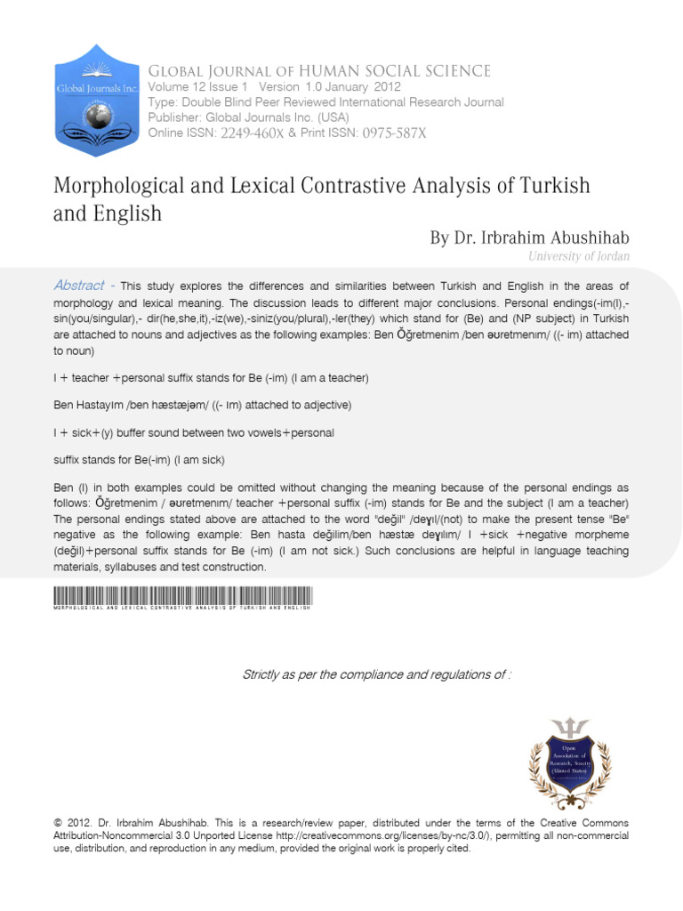 Turkish-English Morphological Analysis | PDF | Word | Grammatical Number