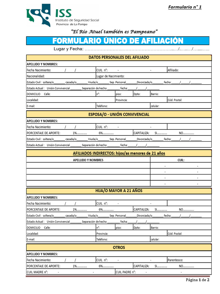 Formulario Unico de Afiliacion | PDF
