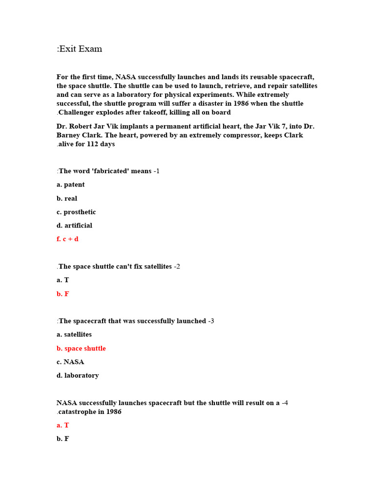 Exit Exam | Download Free PDF | Space Shuttle | Nasa