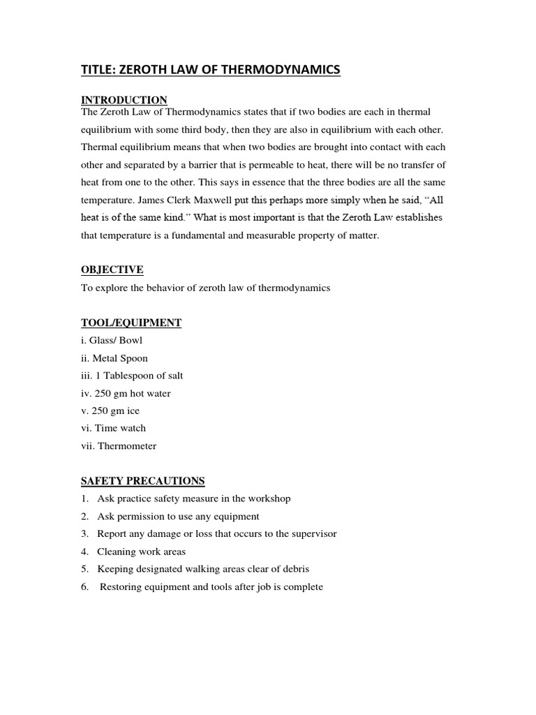Zeroth Law Termo Lab 1 | PDF | Temperature | Heat