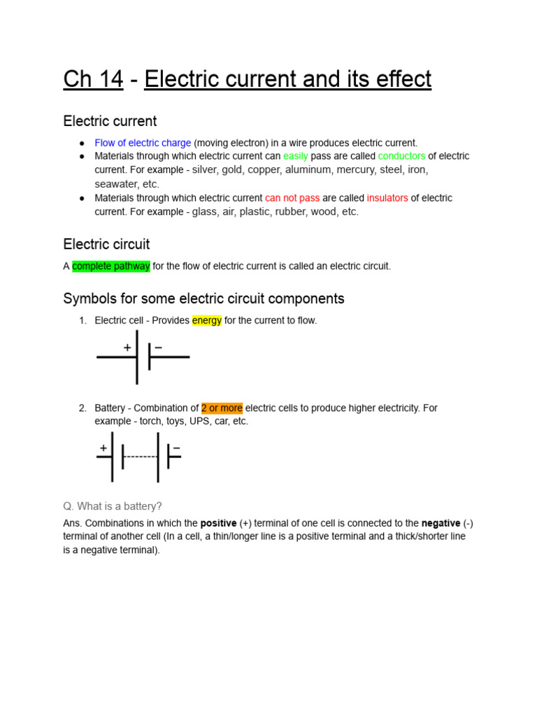 Electric Current: Effects and Circuits | PDF | Electric Current ...
