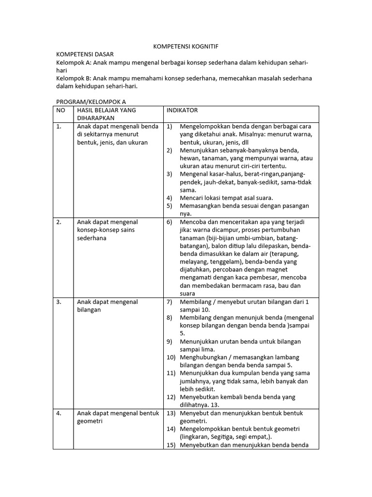 Kompetensi Kognitif Anak Usia Dini | PDF | Ilmu Sosial | Filsafat
