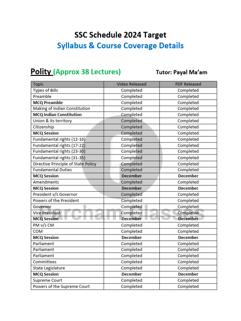 Syllabus & Course Coverage Details: SSC Schedule 2024 Target | PDF ...