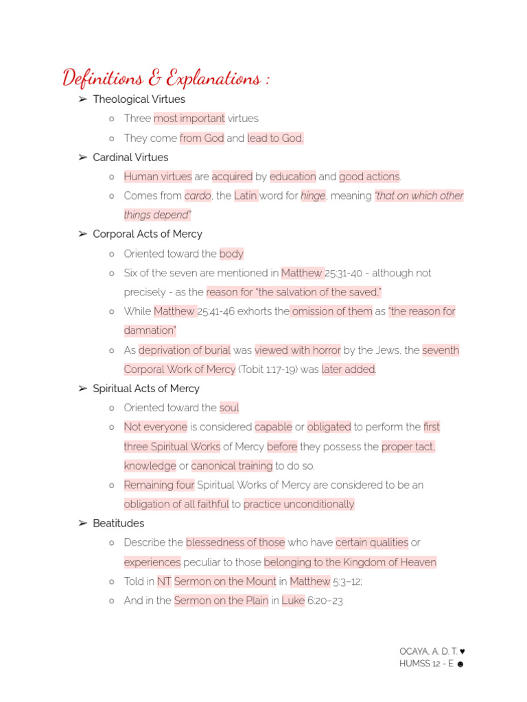 ReED#3 - Virtues, Beatitudes, Acts of Mercy | PDF | Beatitudes | Virtue