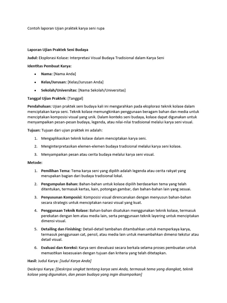 Contoh Laporan Ujian Praktek Seni Budaya | PDF | Griya & Taman | Seni