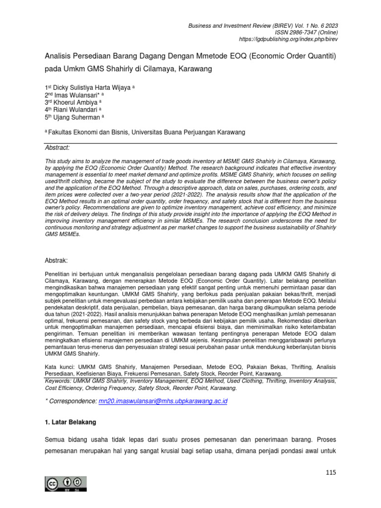 Analisis EOQ pada Persediaan UMKM Thrift | PDF