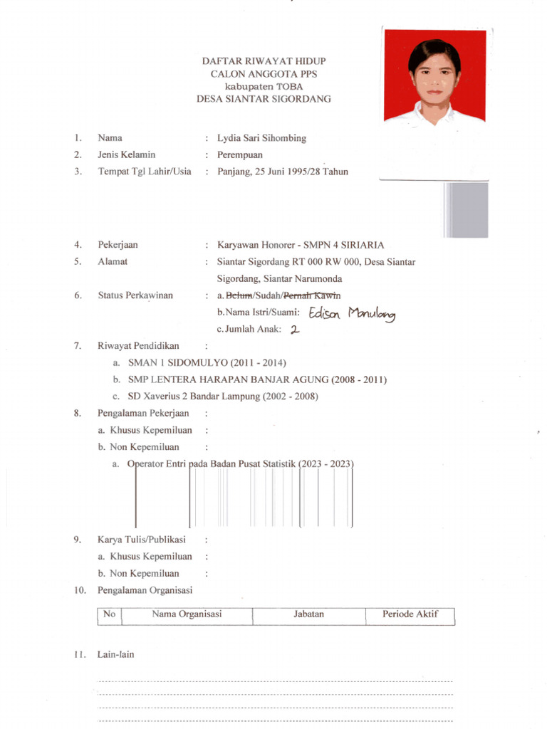 Daftar Riwayat Hidup Lidya | PDF