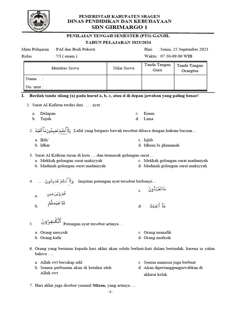 PTS 2023 Kelas 6 | PDF