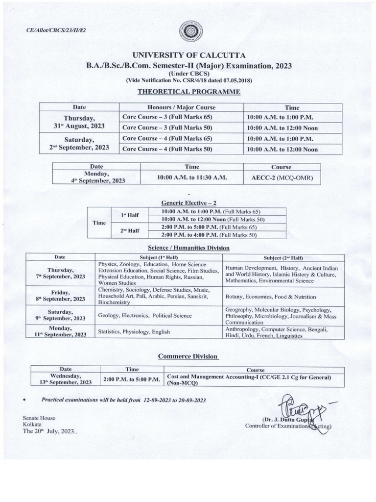 BA BSC BCom Sem II 2023 CBCS | PDF | Liberal Arts Education | Science
