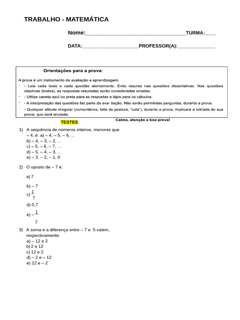 Atividades de Matemática - Docx - Documentos Google | PDF