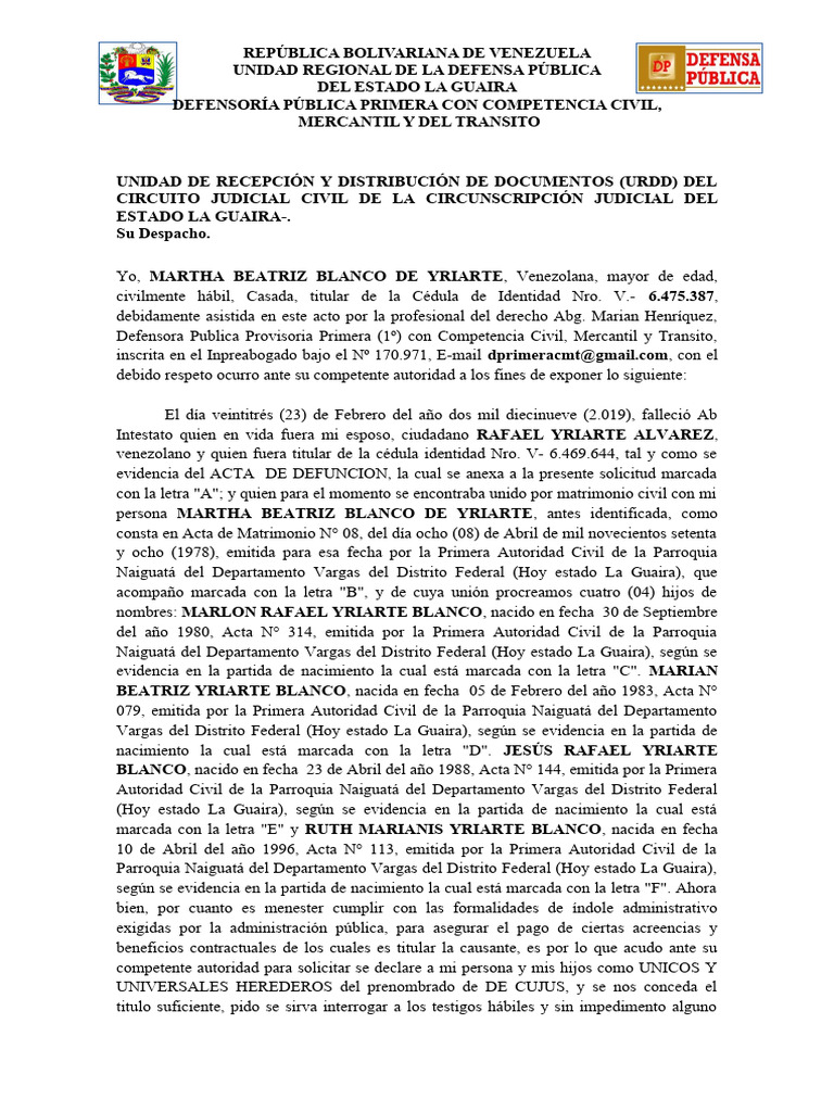 Duuh Martha Beatriz Blanco de Yriarte (Esposo) | PDF | Gobierno