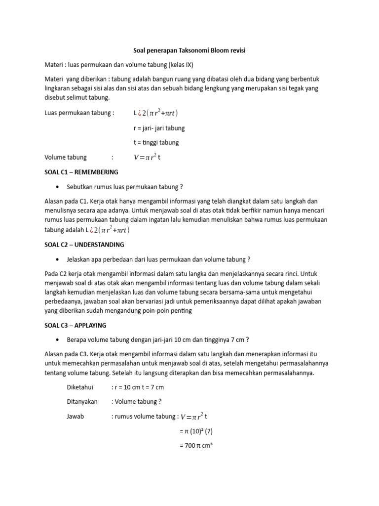 Soal Penerapan Taksonomi Bloom Revisi | PDF